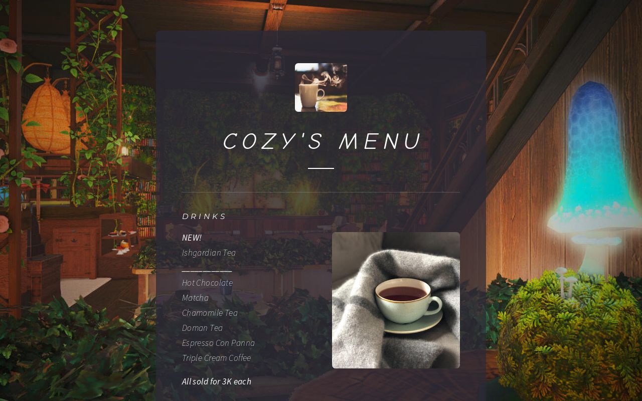 Cozy's Menu